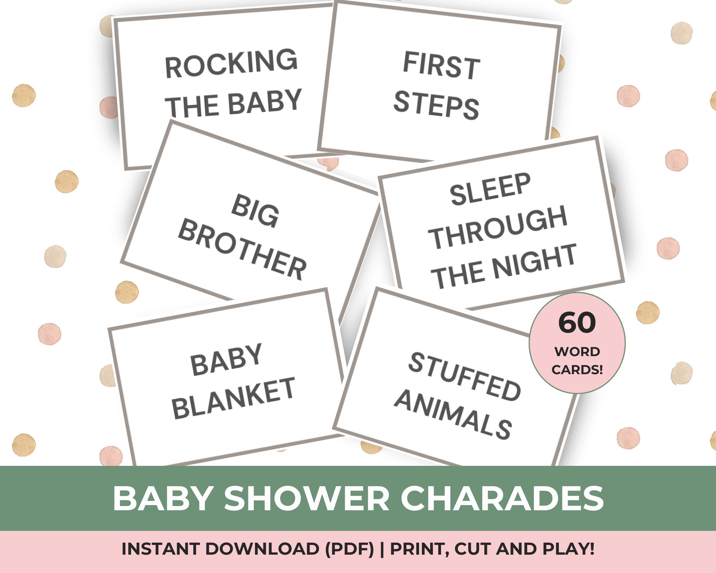 Baby Shower Charades Game, Printable Charades Cards, Baby Shower Group ...