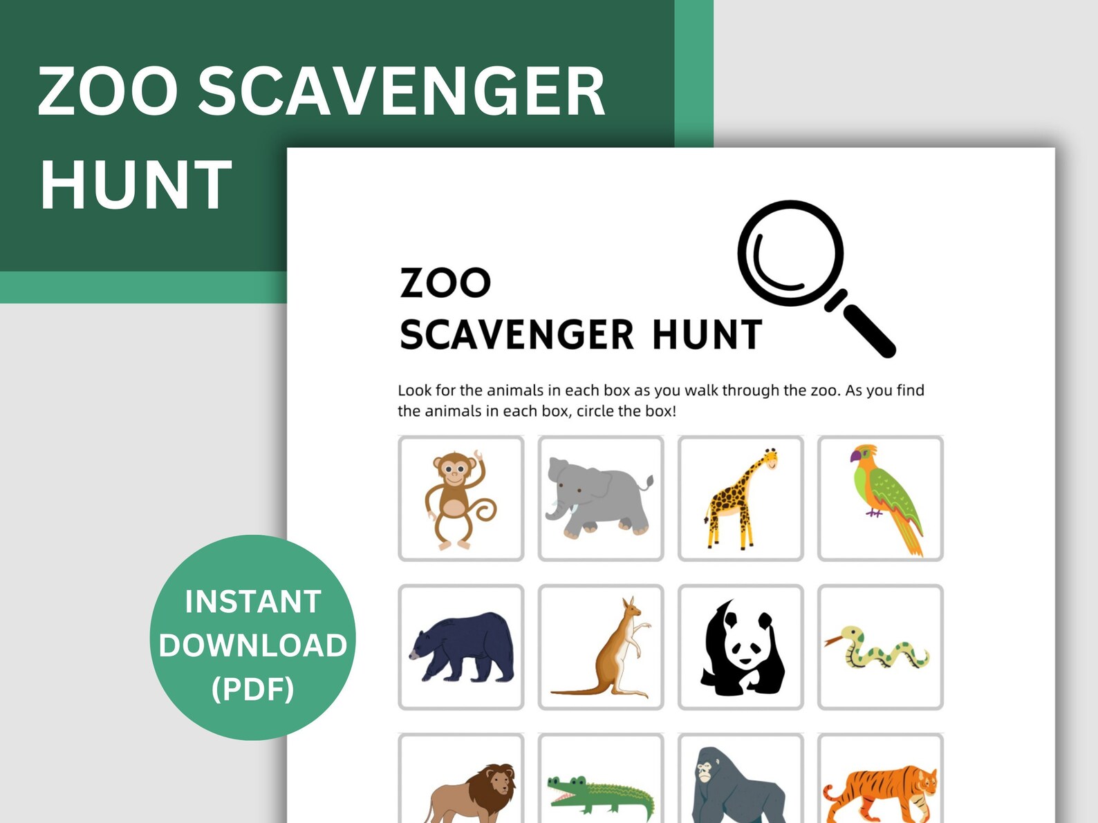 Zoo Scavenger Hunt, Printable Nature Scavenger Hunt, Outdoor Activity ...