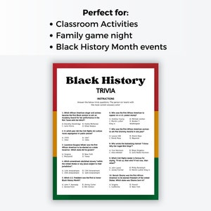 Black History Trivia Game, Printable Black History Month Activity for ...