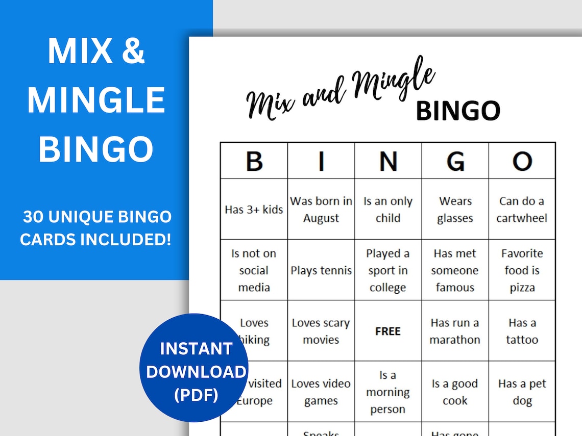 Mix and Mingle Bingo, Icebreaker Game for Groups, Get to Know You Bingo ...