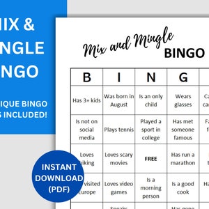 Mix and Mingle Bingo, Icebreaker Game for Groups, Get to Know You Bingo ...