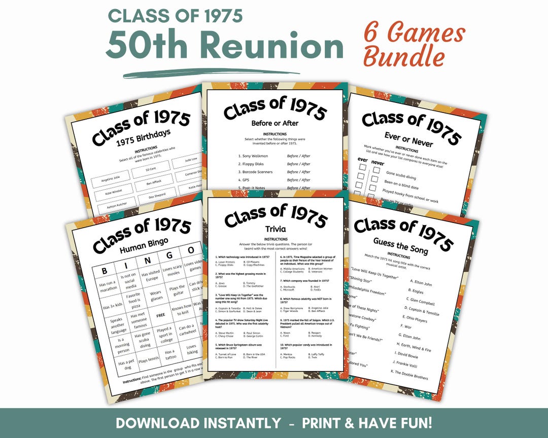 50th Class Reunion Games, Class of 1975, 1975 Trivia Game, 50 Year ...