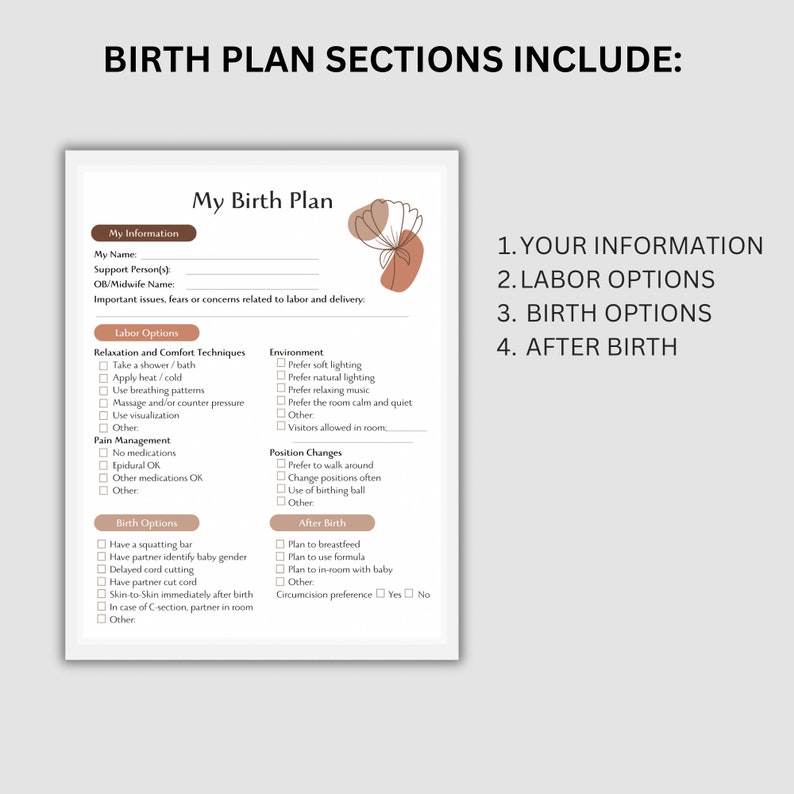 Printable Birth Plan Checklist for Labor and Delivery, Birth Plan for ...