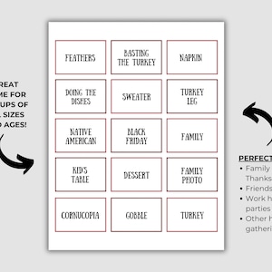 Thanksgiving Pictionary Game, Printable Thanksgiving Charades ...