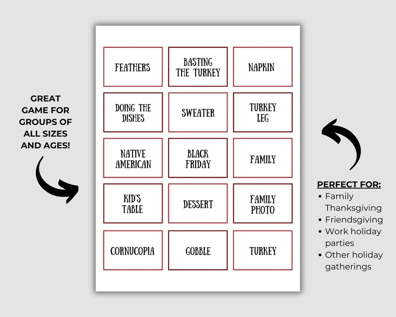 Thanksgiving Pictionary Game, Printable Thanksgiving Charades ...
