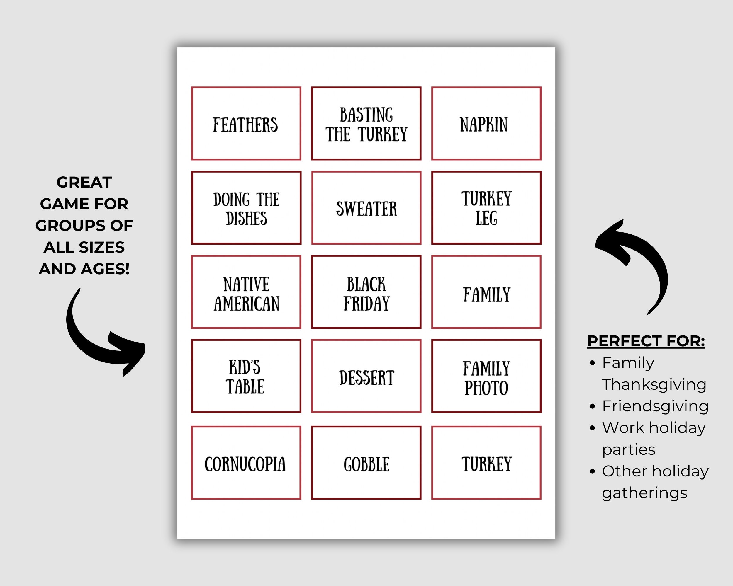 Thanksgiving Pictionary Game, Printable Thanksgiving Charades ...