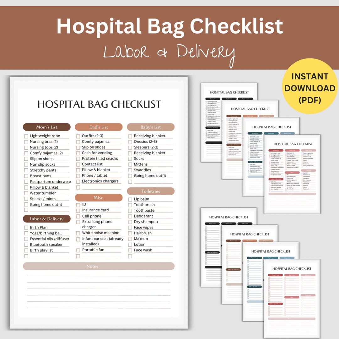 Hospital Packing Checklist for Labor and Delivery, Mom Hospital Bag ...