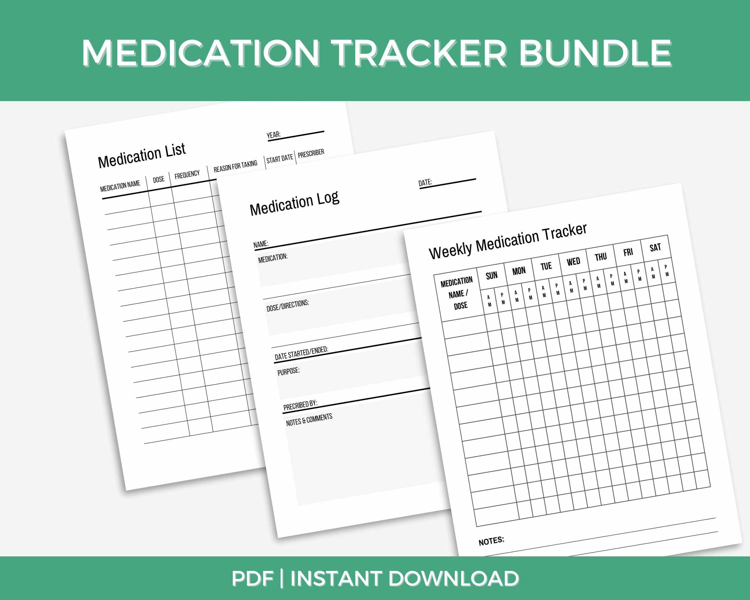 Medication Tracker Bundle, Medication Log, Weekly Medication Tracker, Medication List, Caregiver ...