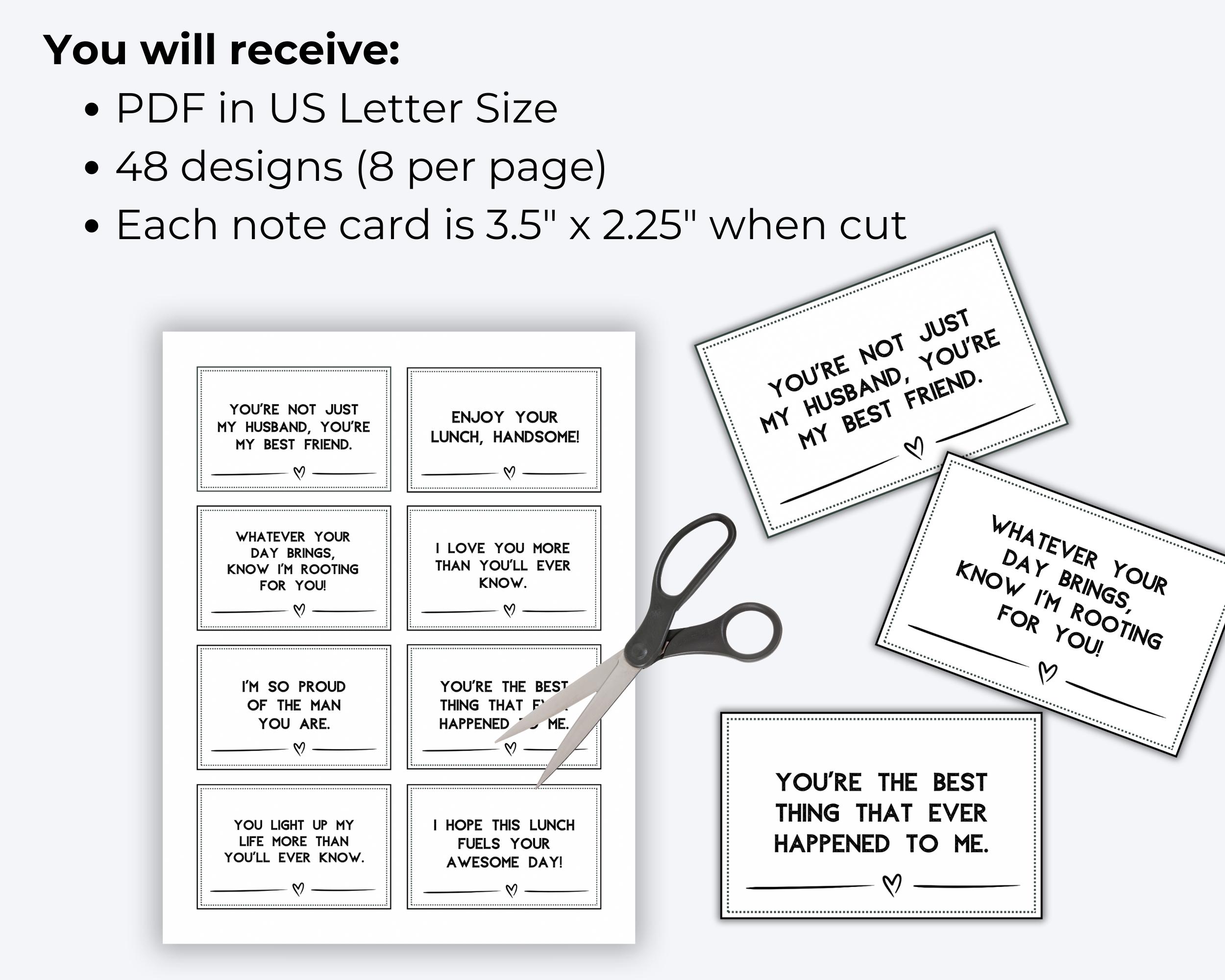 Lunchbox Notes for Husband, Printable Mini Love Notes for Him, Adult ...