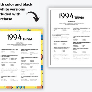 1994 Trivia Game, Born in 1994, 30th Birthday Game, 30th Anniversary ...