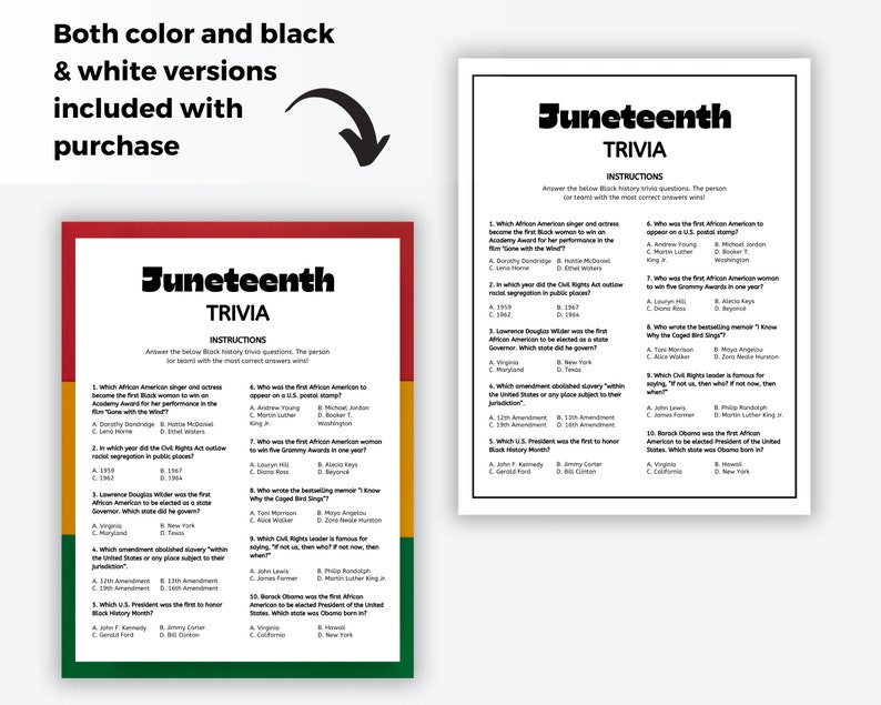 Juneteenth Trivia Game, Juneteenth Game, Black History Celebration ...