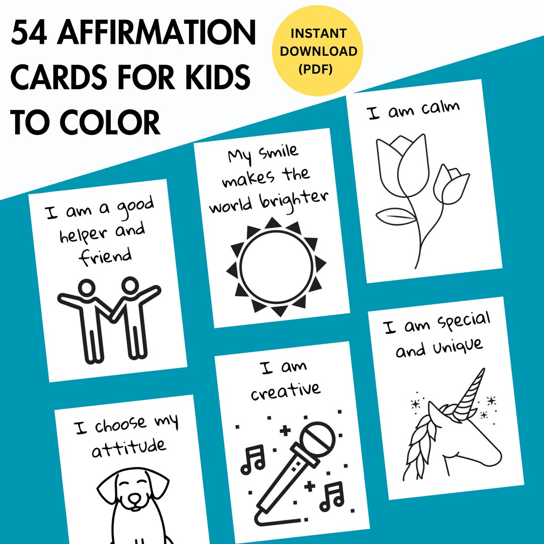 Affirmation Cards for Kids to Color, Printable Affirmation Cards ...