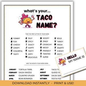 What’s Your Taco Name Game for Taco Parties, Cinco De Mayo and Other ...