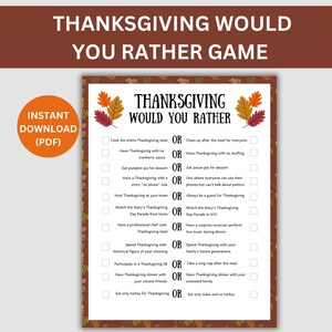 Thanksgiving Would You Rather Game, Thanksgiving Games, Thanksgiving ...