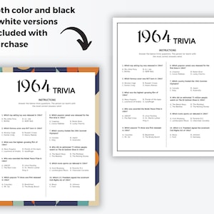 60th Birthday Trivia, 1964 Trivia Game, Born in 1964, 60th Birthday ...