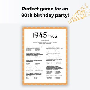 1945 Trivia Game, 80th Birthday Trivia, 1945 Birthday, Born in 1945 ...