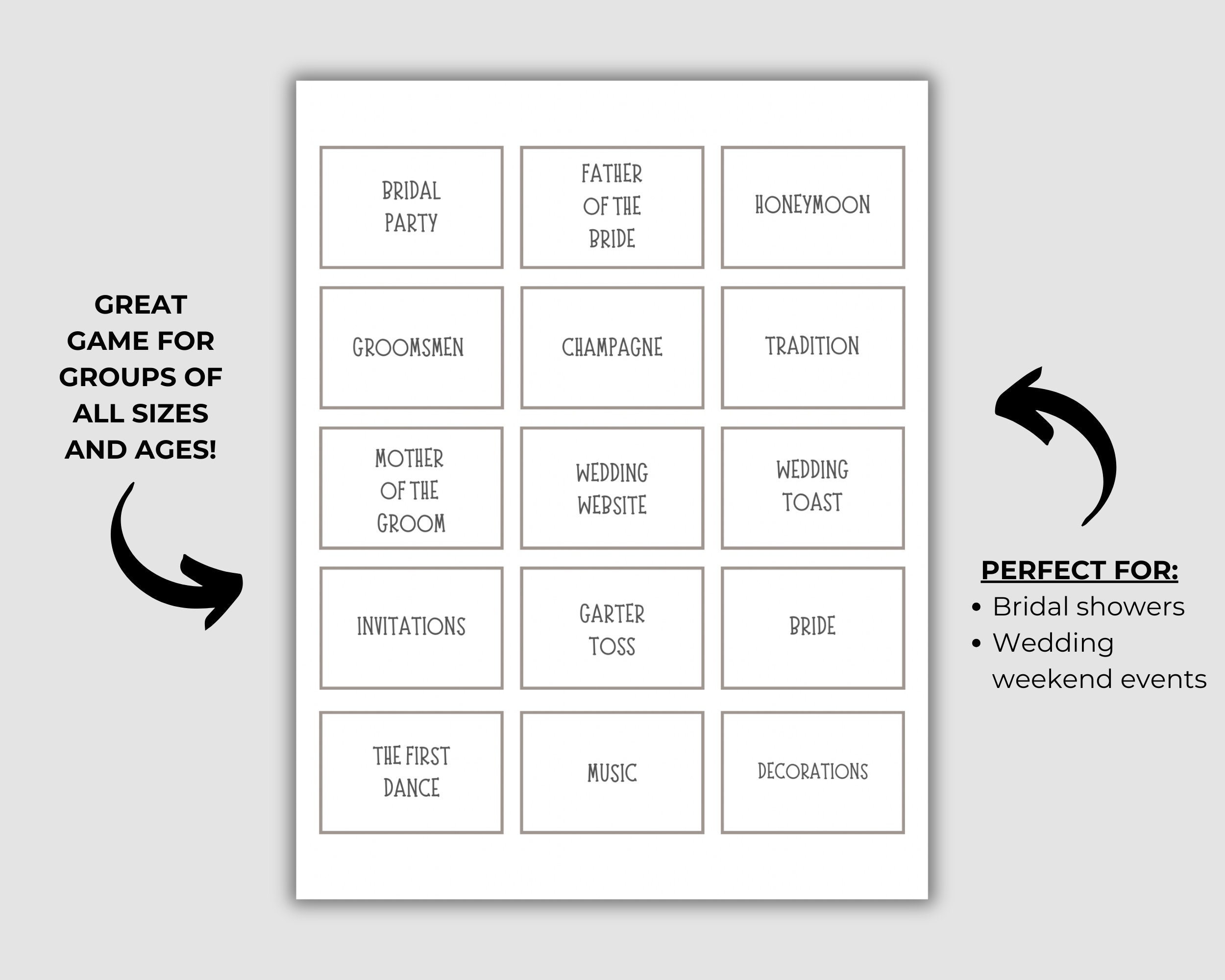 Wedding Charades, Bridal Shower Charades or Pictionary Game, Printable ...