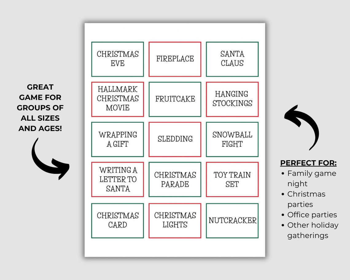 Christmas Pictionary Game, Printable Holiday Pictionary, Family ...
