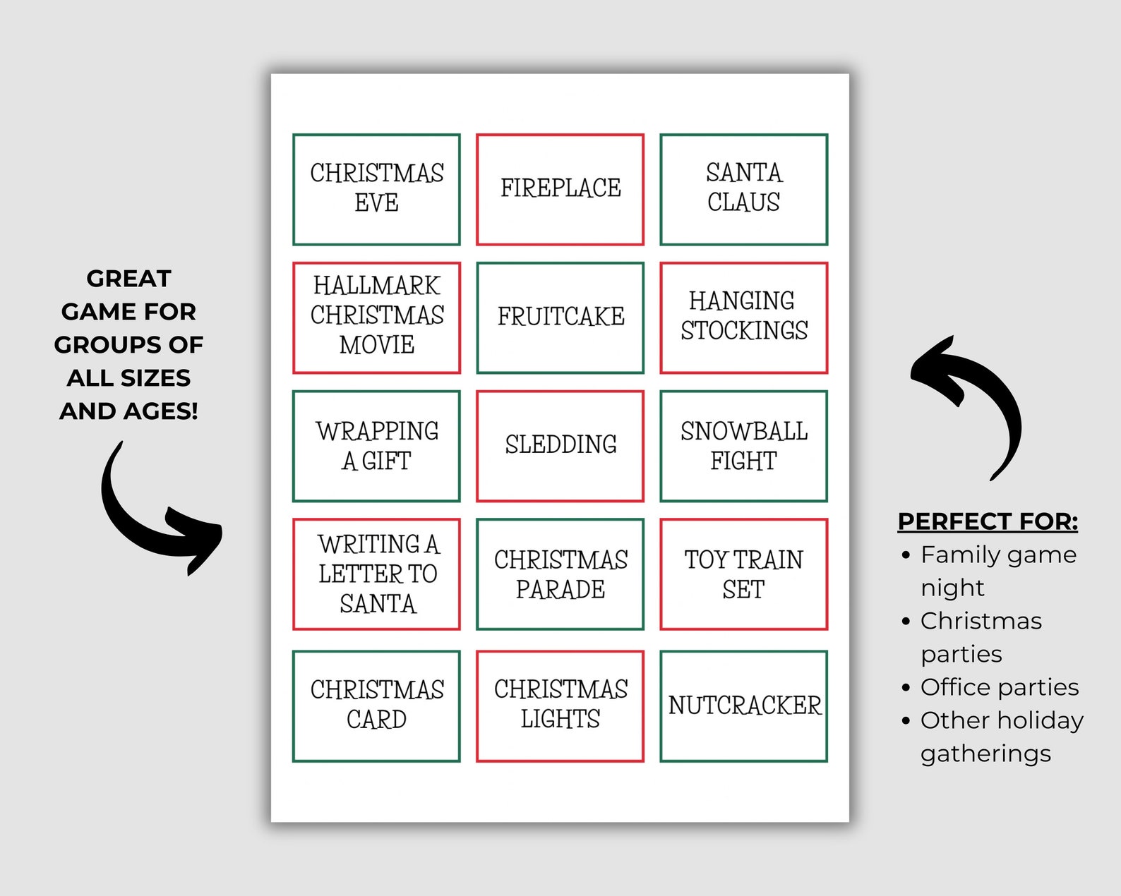Christmas Pictionary Game, Printable Holiday Pictionary, Family ...