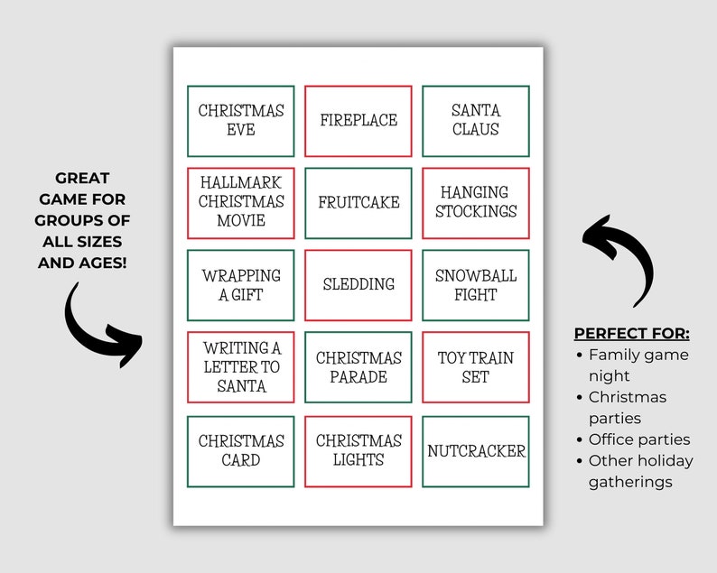 Christmas Pictionary Game, Printable Holiday Pictionary, Family ...