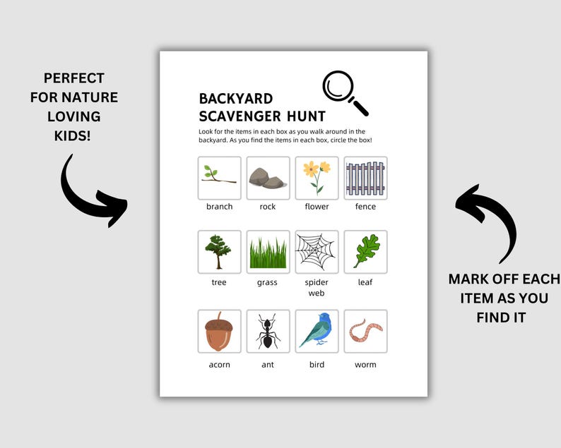 Backyard Nature Scavenger Hunt, Printable Nature Activity for Kids ...
