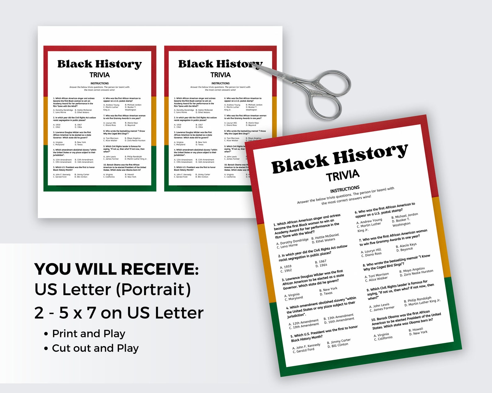 Black History Trivia Game, Printable Black History Month Activity for ...