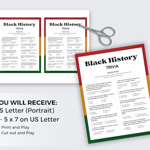 Black History Trivia Game, Printable Black History Month Activity for ...