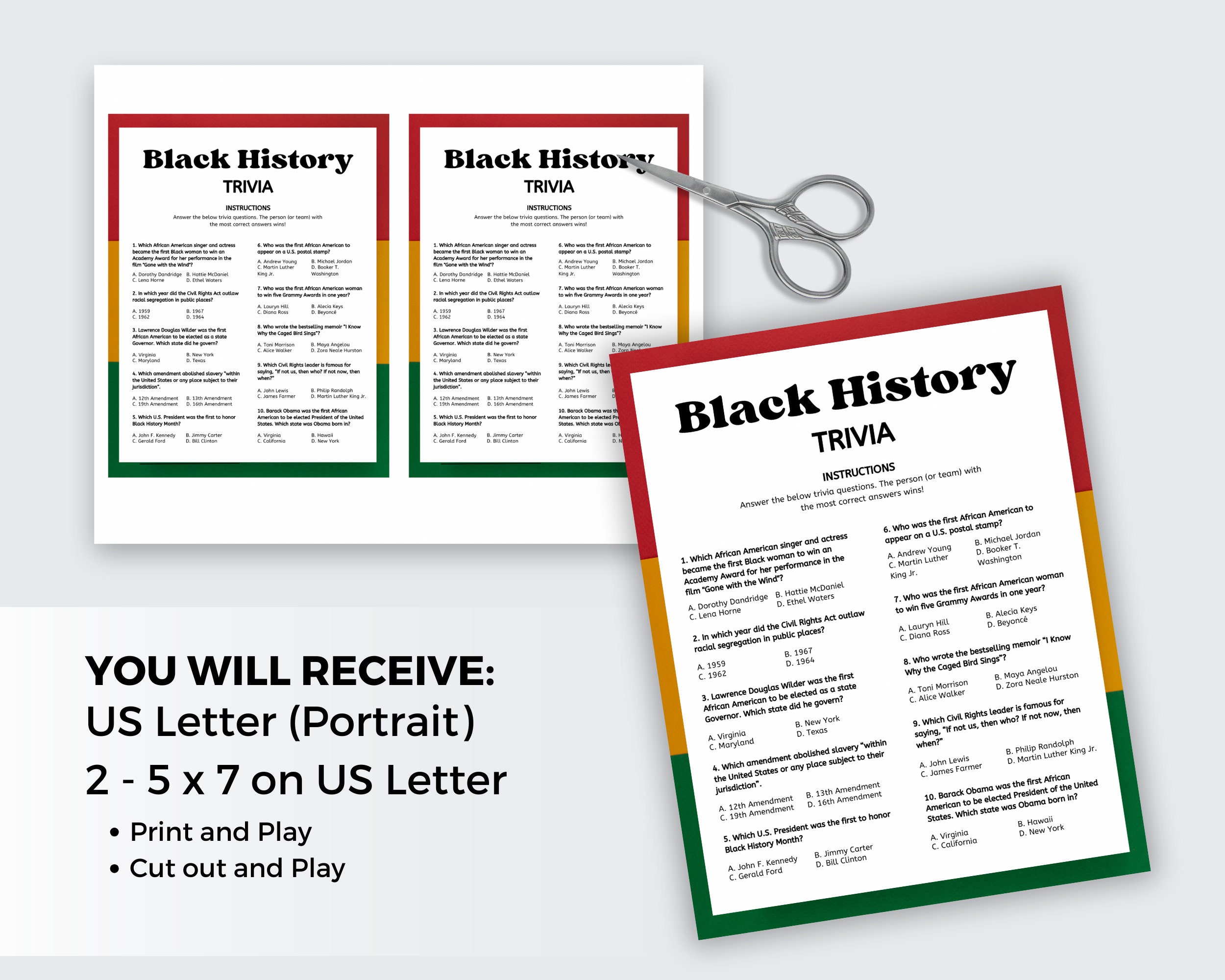Black History Trivia Game, Printable Black History Month Activity for ...