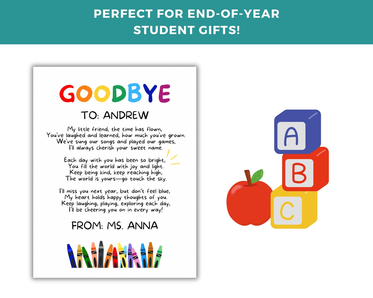 End of Year Poem From Preschool Teacher, Printable Goodbye Letter for ...