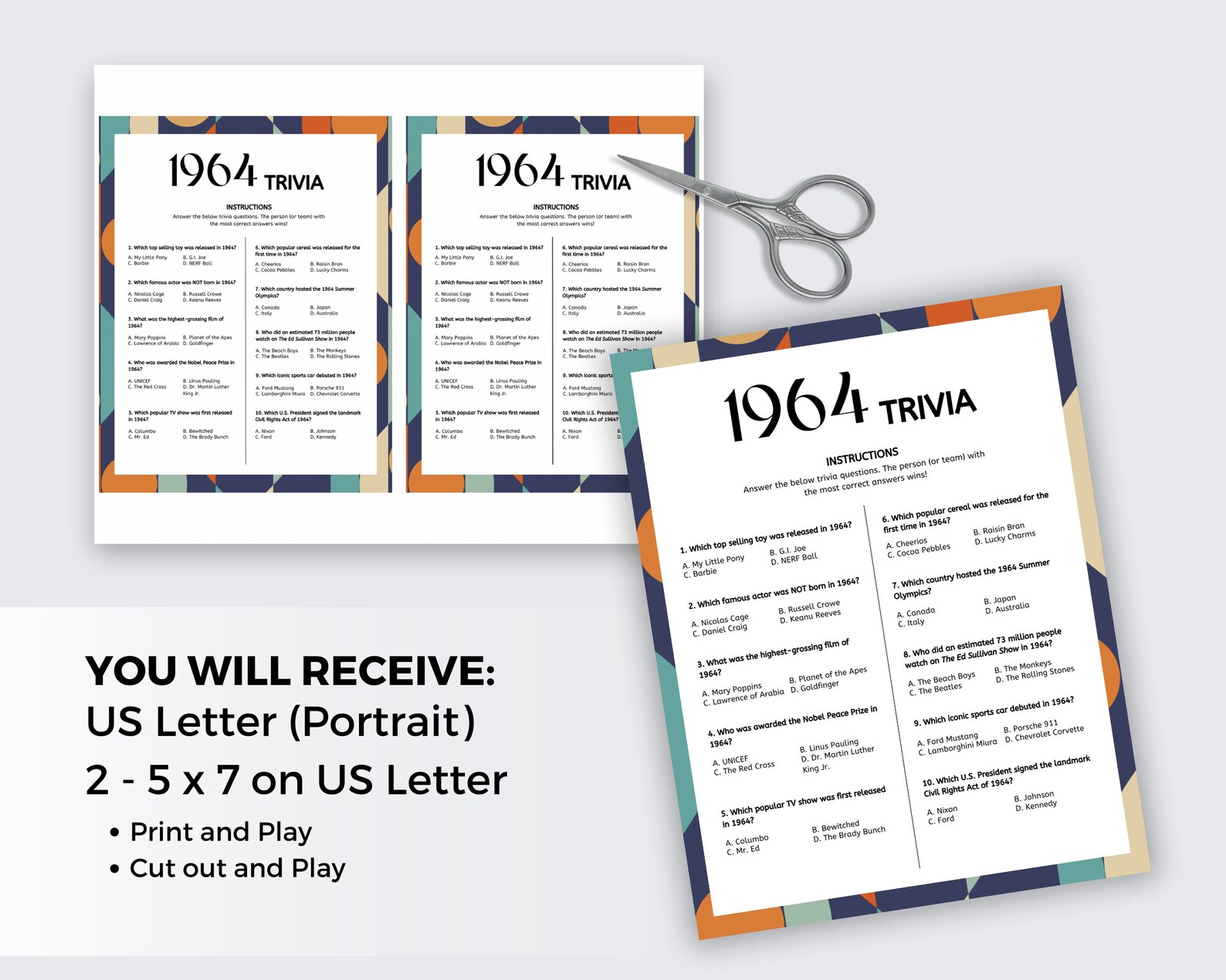 60th Birthday Trivia, 1964 Trivia Game, Born in 1964, 60th Birthday ...