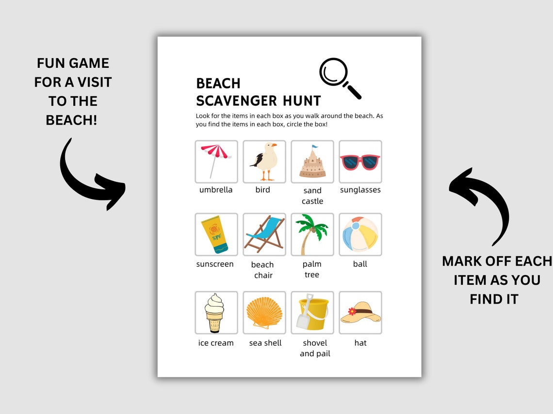 Beach Scavenger Hunt, Printable Beach Activity for Kids, Vacation ...