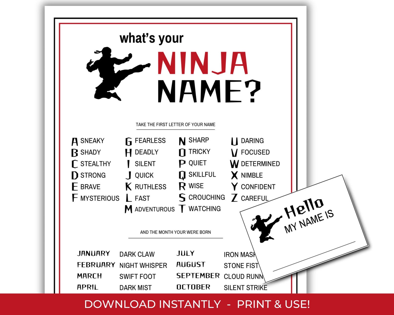 Ninja Name Generator Game: Printable Party Activity (digital Download ...