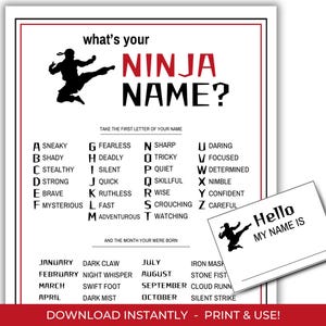 What's Your Ninja Name Game, Printable Ninja Name Generator, Ninja Name ...