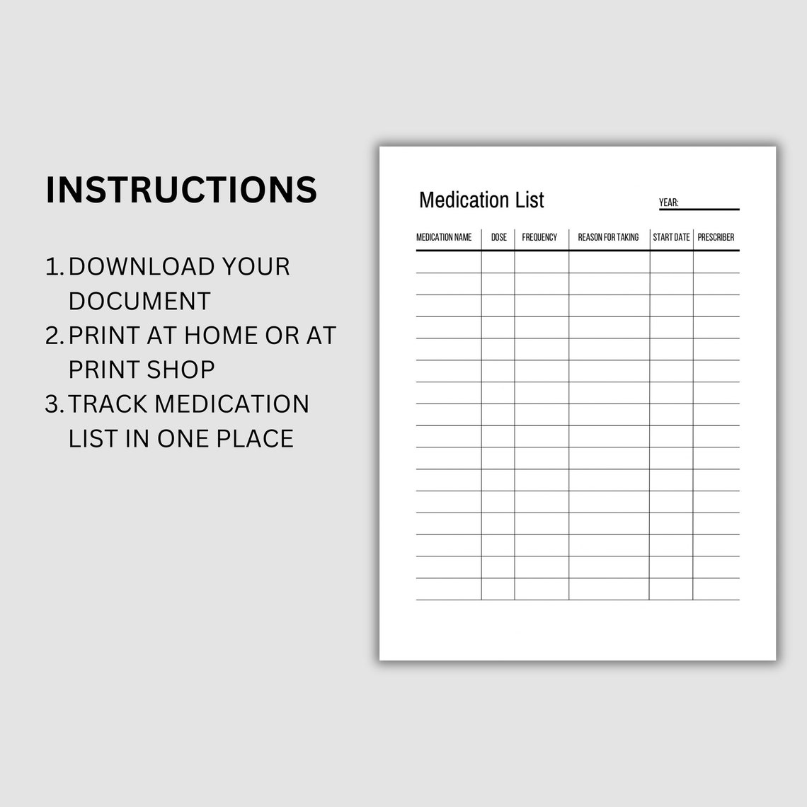 Printable Medication List Template, Track Medications, Instant Download ...