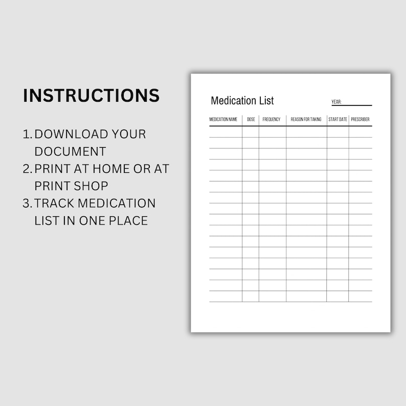 Printable Medication List Template, Track Medications, Instant Download ...