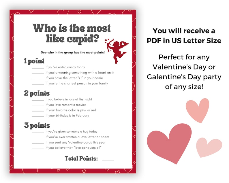 Who is Most Like Cupid Game: Valentine's Day Party Activity (PDF ...