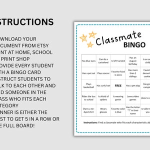 Classmate Bingo for Elementary School, Get to Know You for Classroom ...