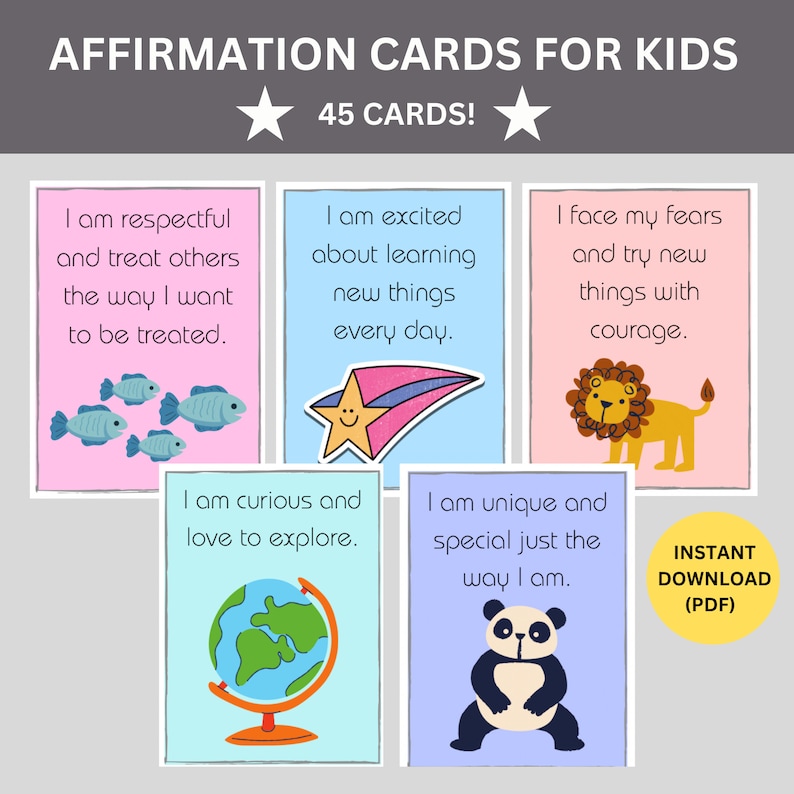 Printable Affirmation Cards for Kids, Colorful Affirmation Cards ...