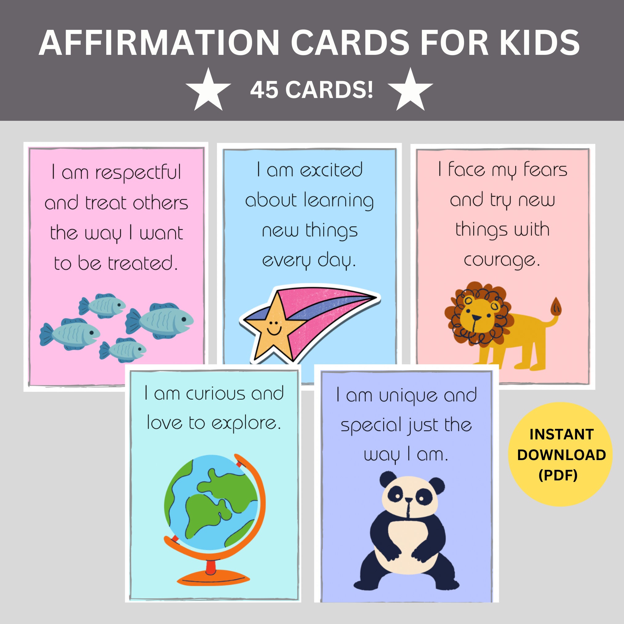 Printable Affirmation Cards for Kids, Colorful Affirmation Cards ...