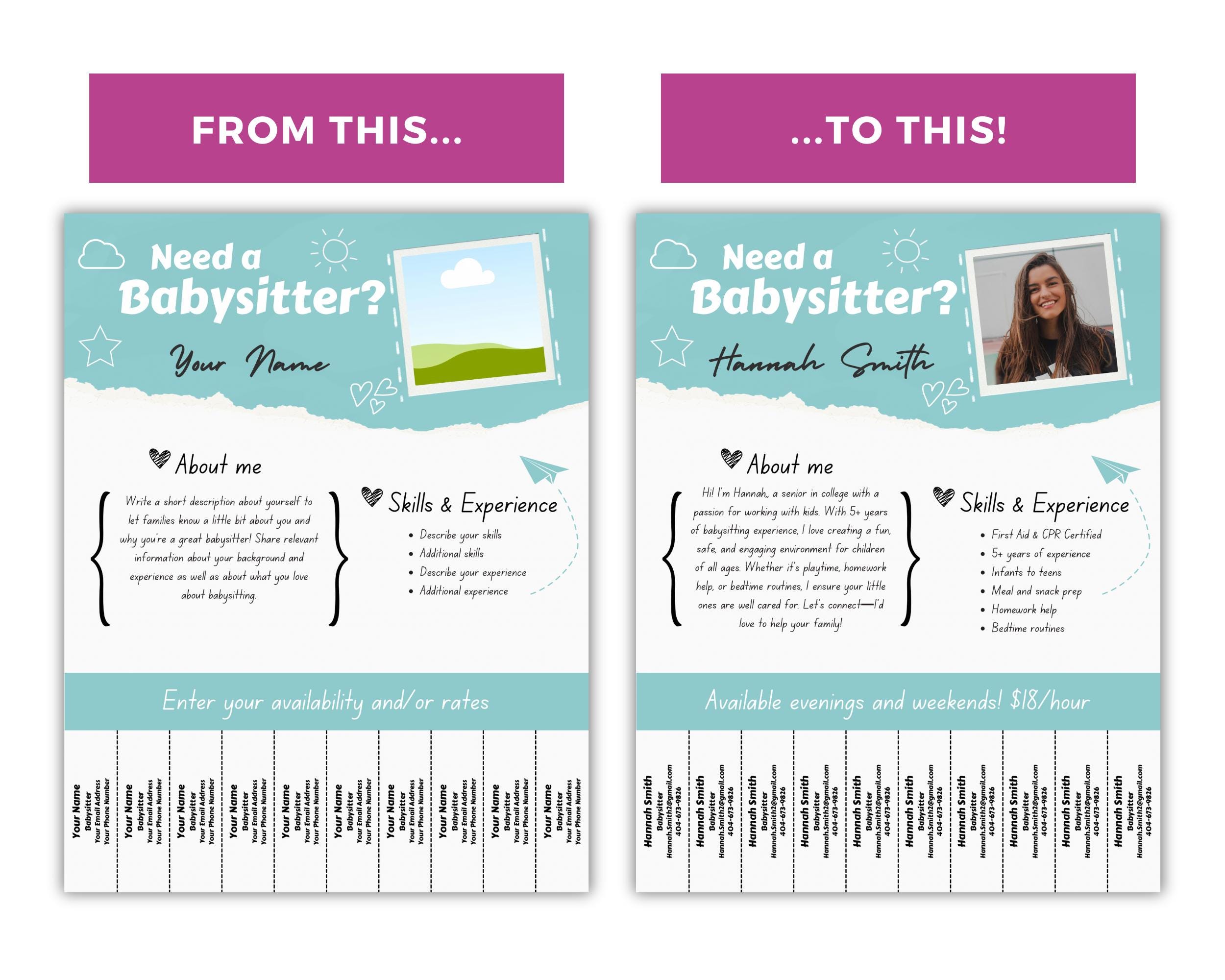 Editable Babysitter Flyer Template: Customizable Childcare Ad (digital ...