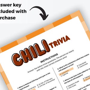 Chili Trivia Game for Chili Cook off Event or Chili Competition ...