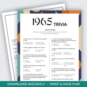 1965 Trivia, 1965 Trivia Game, Born in 1965, 60th Birthday Trivia Game ...