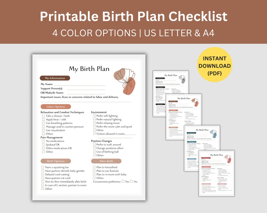 Printable Birth Plan Checklist for Labor and Delivery, Birth Plan for ...