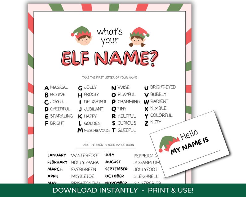 Elf Name Generator Game, Printable What's Your Elf Name Activity, Elf ...