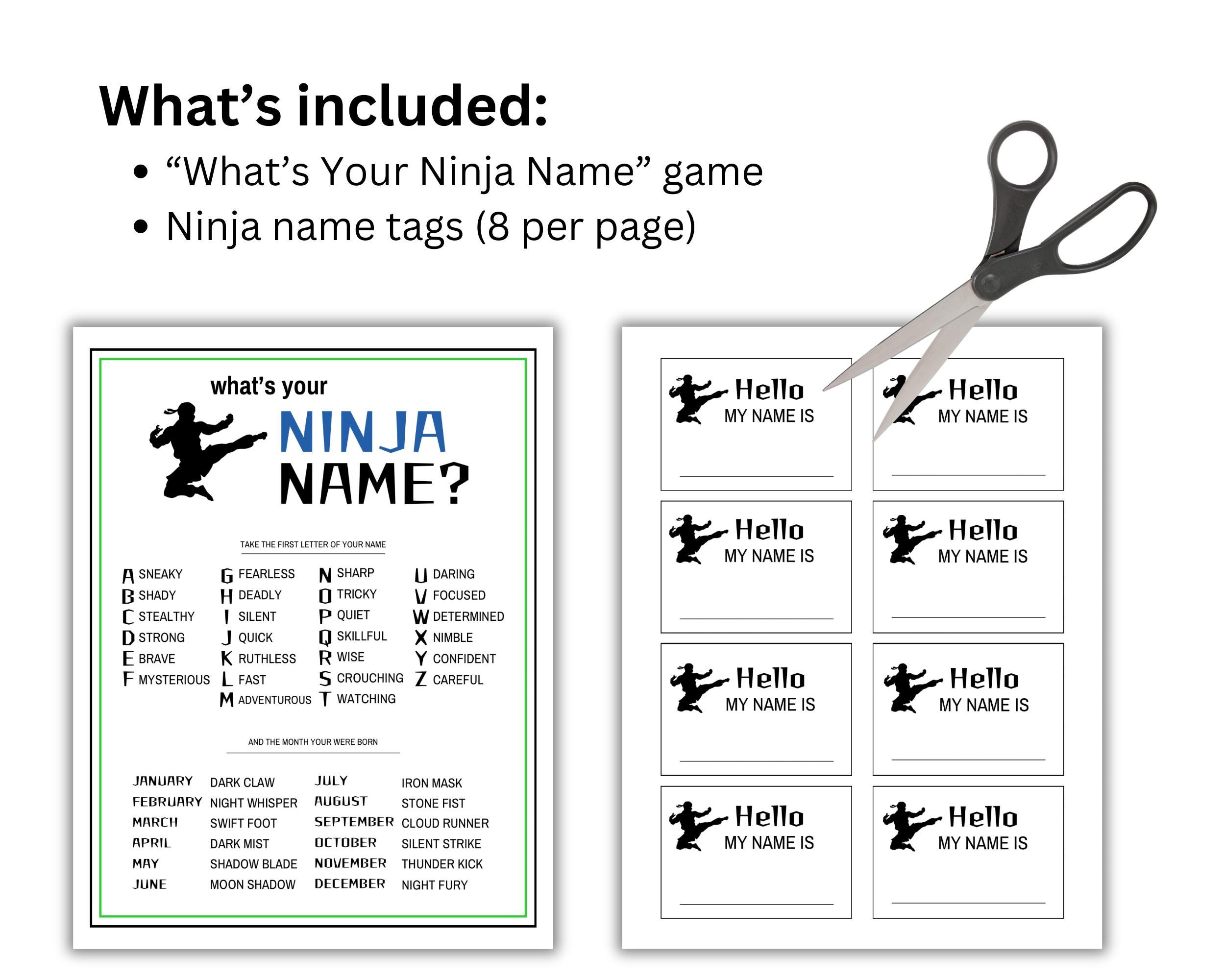 What’s Your Ninja Name Game, Printable Ninja Name Generator Activity ...