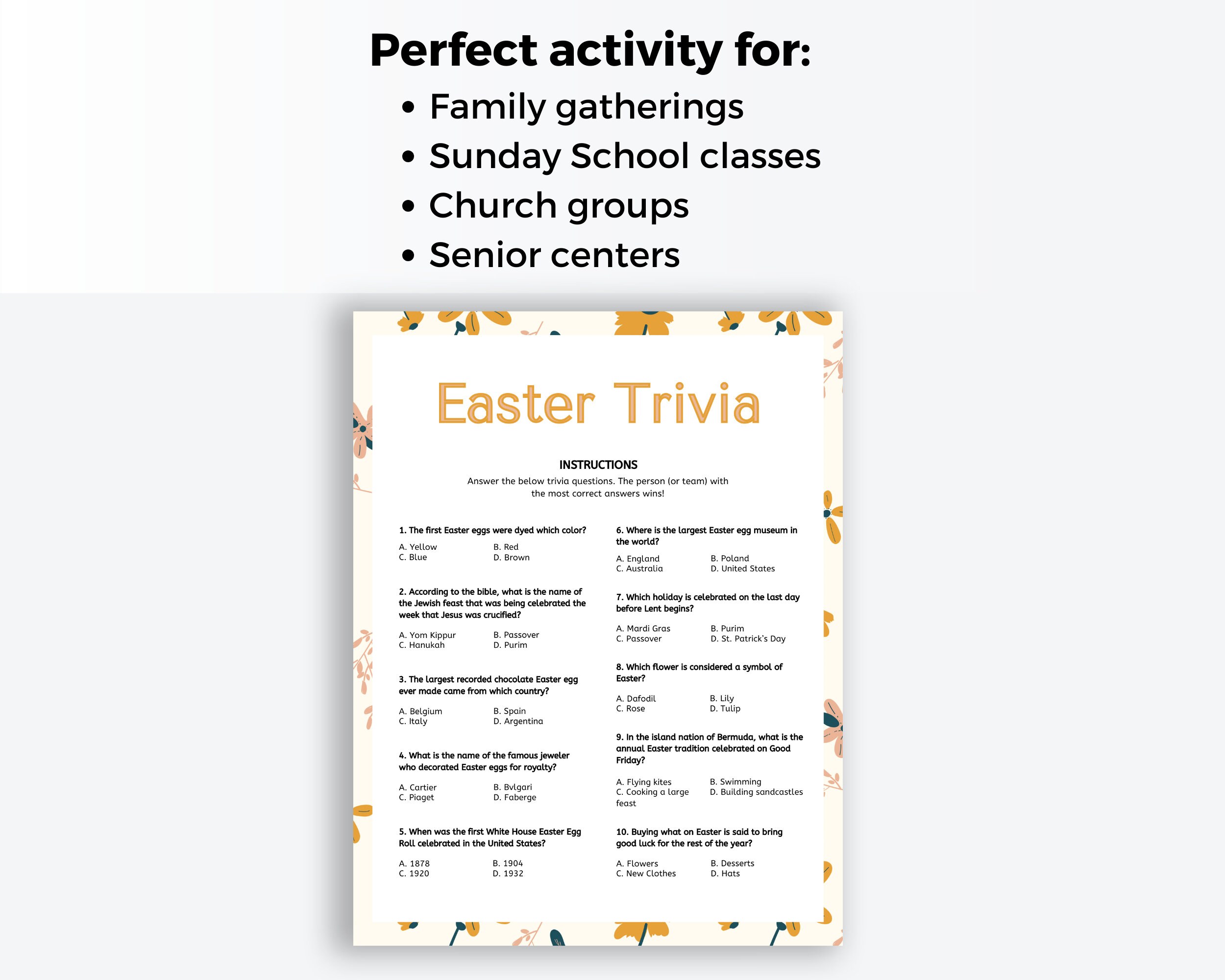 Easter Trivia Game, Printable Easter, Sunday School Easter Game, Easter ...
