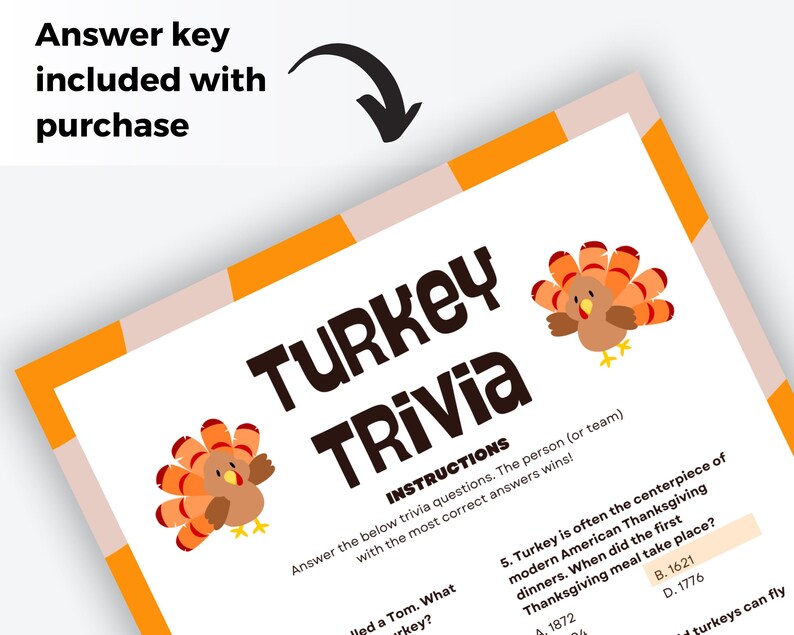 Turkey Trivia Game for Kids, Printable Family Thanksgiving Games ...