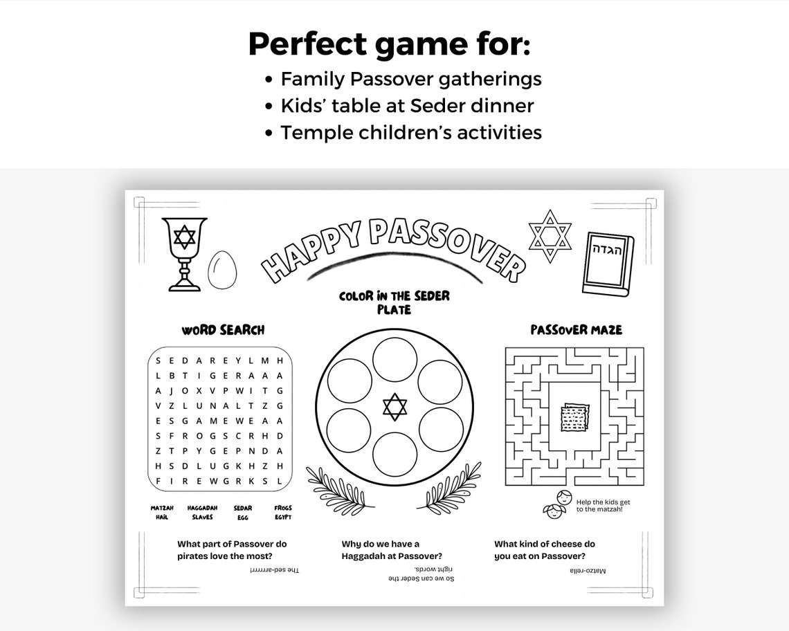 Passover Activity Sheet, Passover Games for Kids, Activity Placemat ... Passover Activity Sheet, Passover Games for Kids, Activity Placemat ...