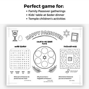Passover Activity Sheet, Passover Games for Kids, Activity Placemat ...