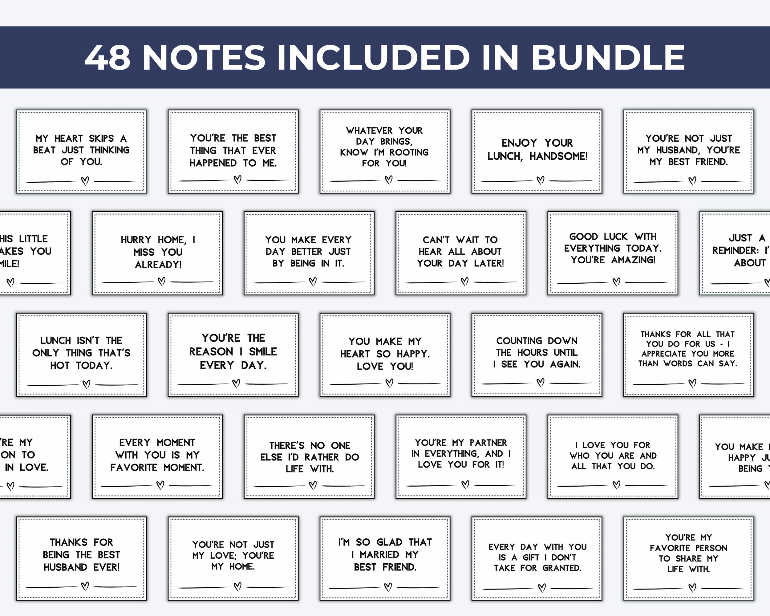 Lunchbox Notes for Husband, Printable Mini Love Notes for Him, Adult ...